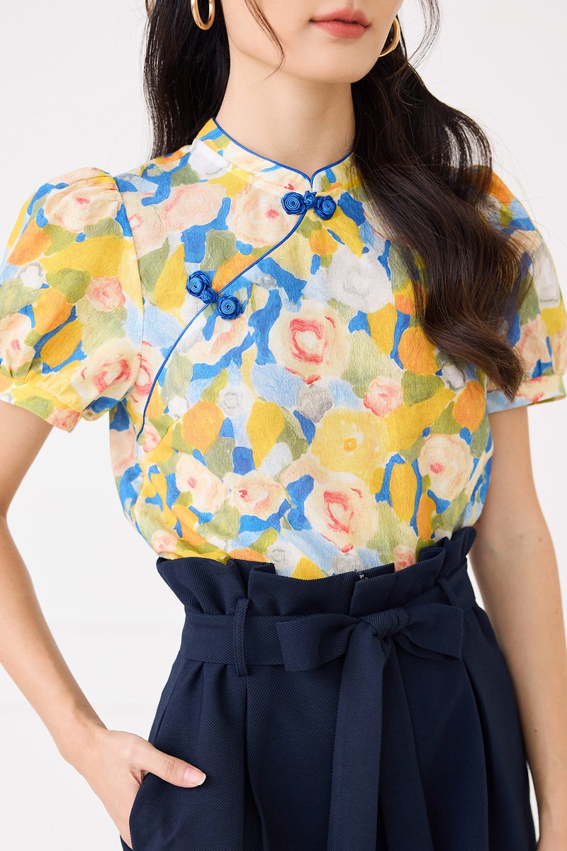 Bold Moments Cheongsam Top In Yellow Florals | Kind To Kind