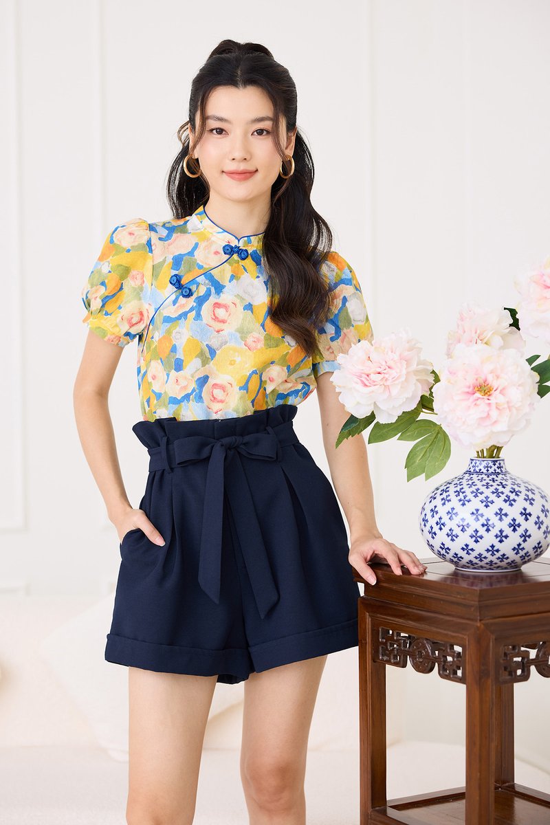 Bold Moments Cheongsam Top In Yellow Florals | Kind To Kind