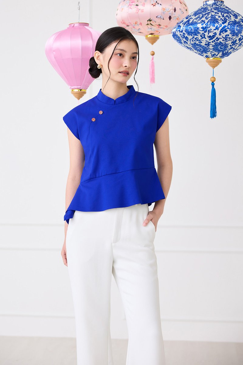Huat’s up Cheongsam Top In Cobalt Blue | Kind To Kind