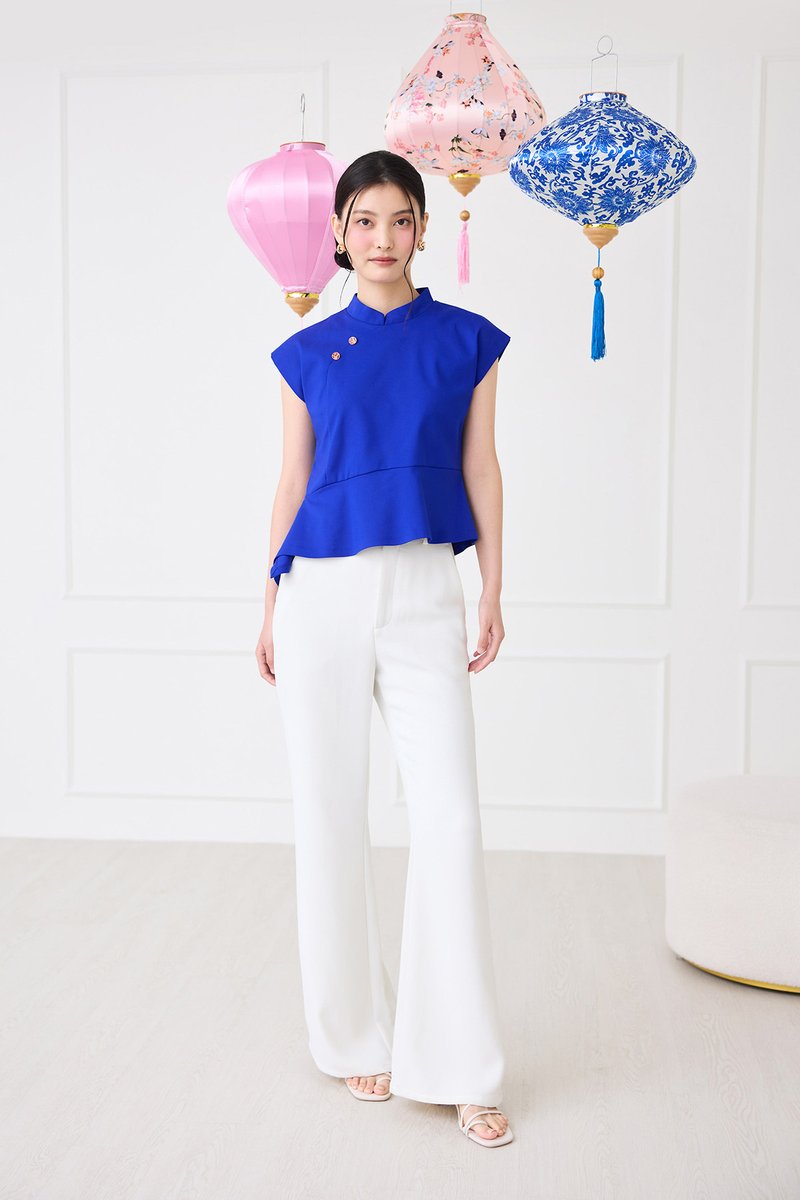Huat’s up Cheongsam Top In Cobalt Blue | Kind To Kind
